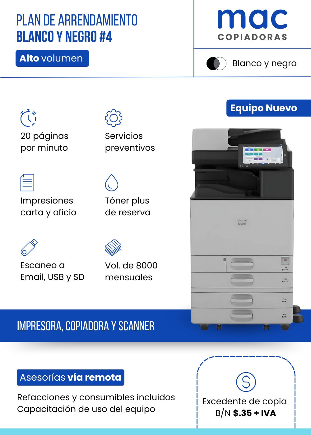 EQUIPO NUEVO Blanco y negro plan #11 - maccopiadoras